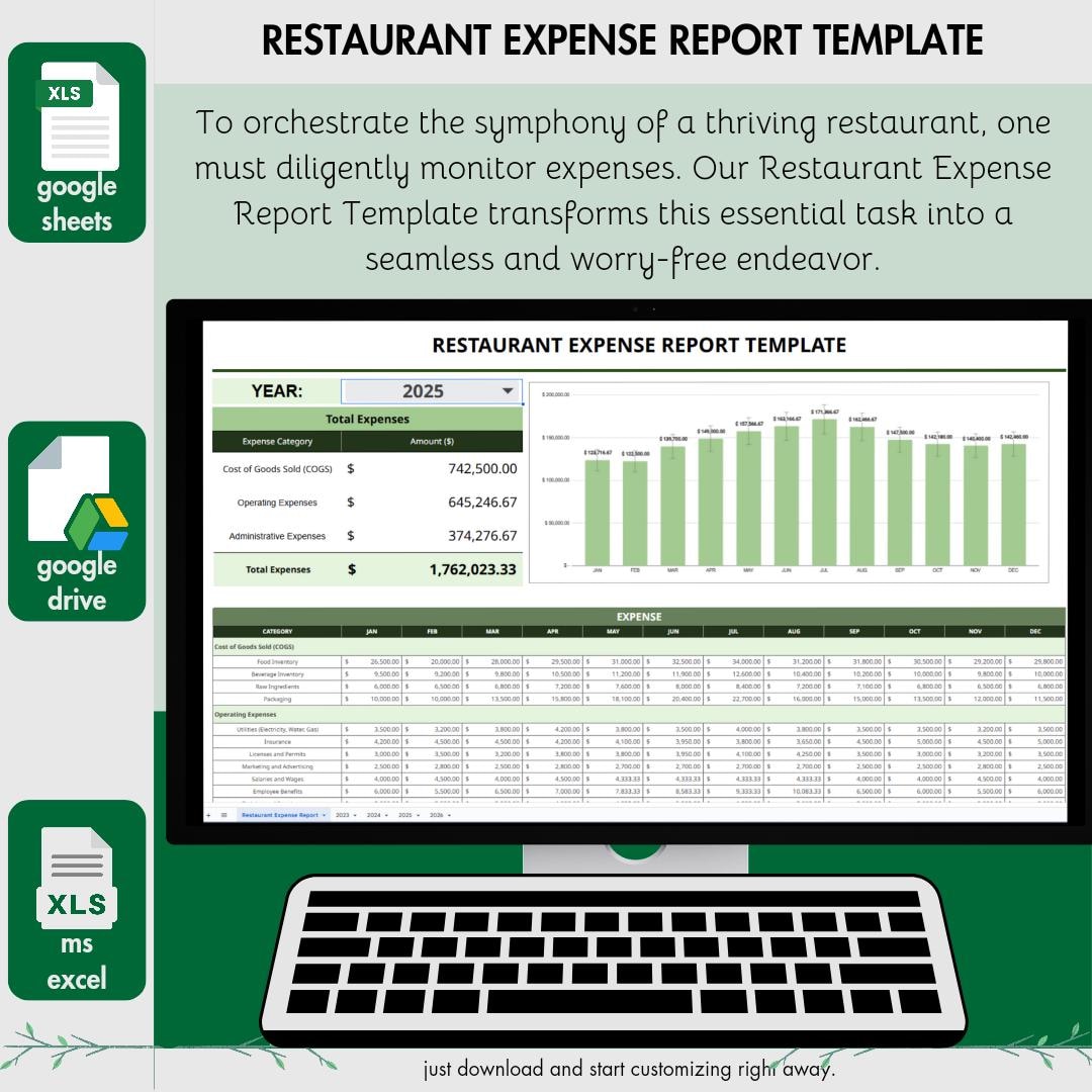 Restaurant Expense Report Template Editable Google Sheets Easy-to-use ...