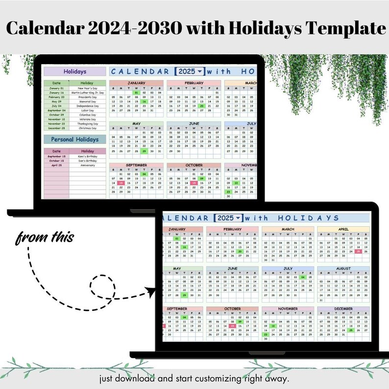 Calendar With Holidays Template, Editable Yearly Planner, Printable ...