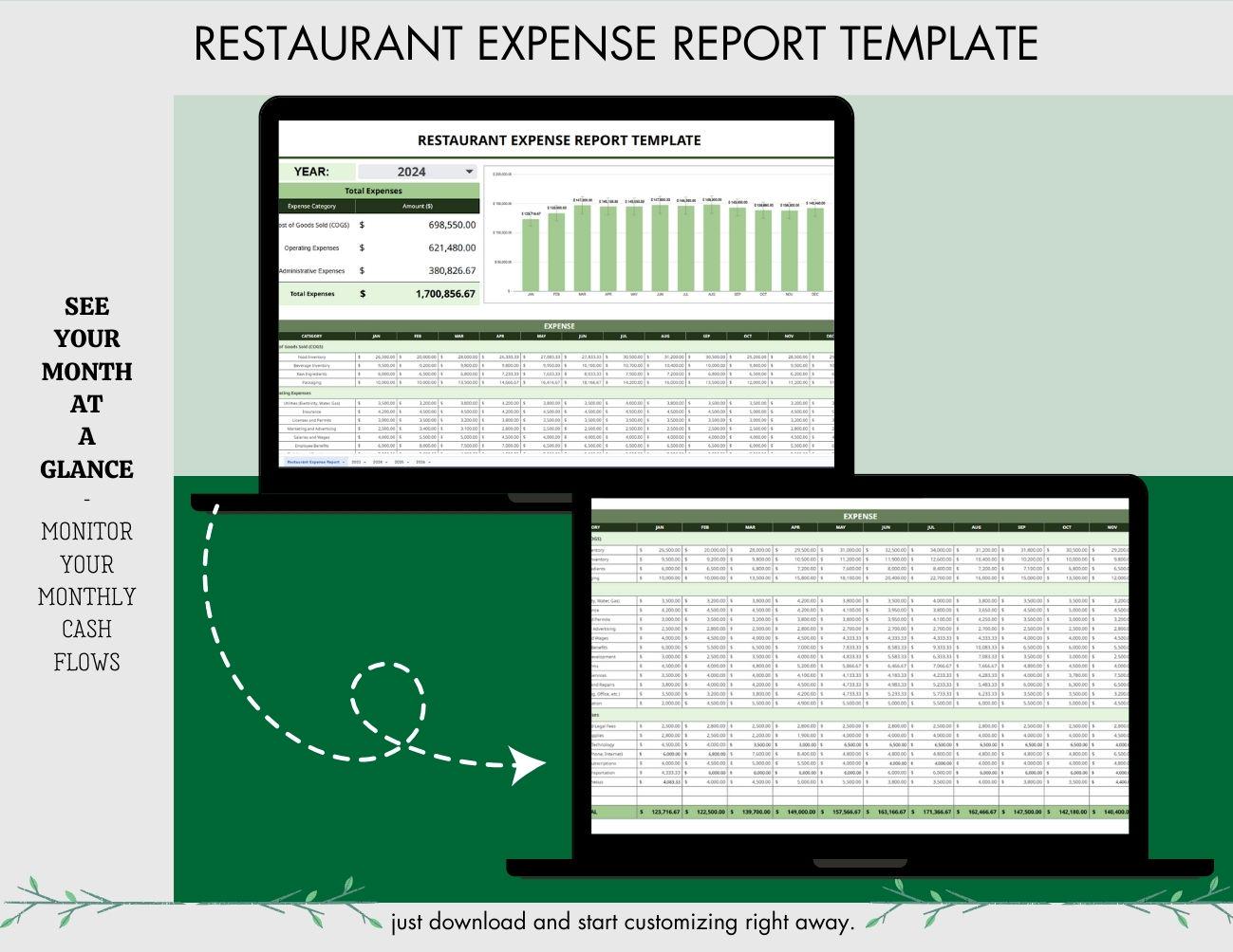 Restaurant Expense Report Template Editable Google Sheets Easy-to-use ...