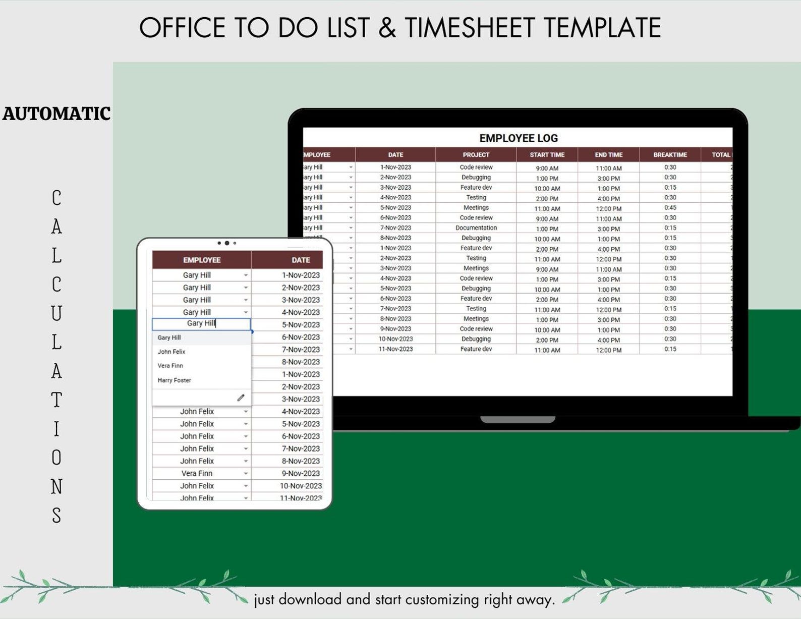 Editable Office to Do List & Timesheet Template | Easy to Use Google ...