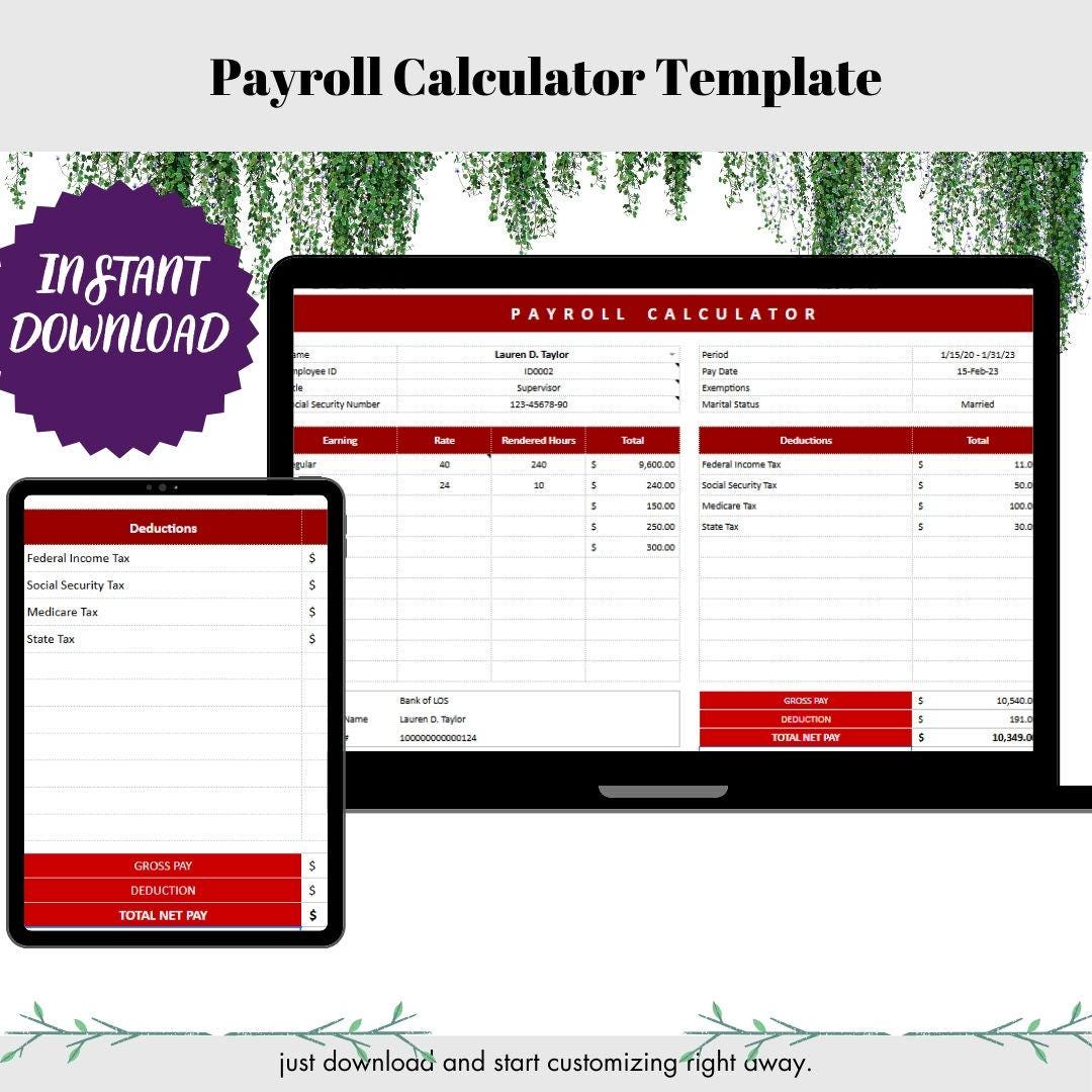 Payroll Calculator Template, Editable Google Sheets, Easy-to-use ...