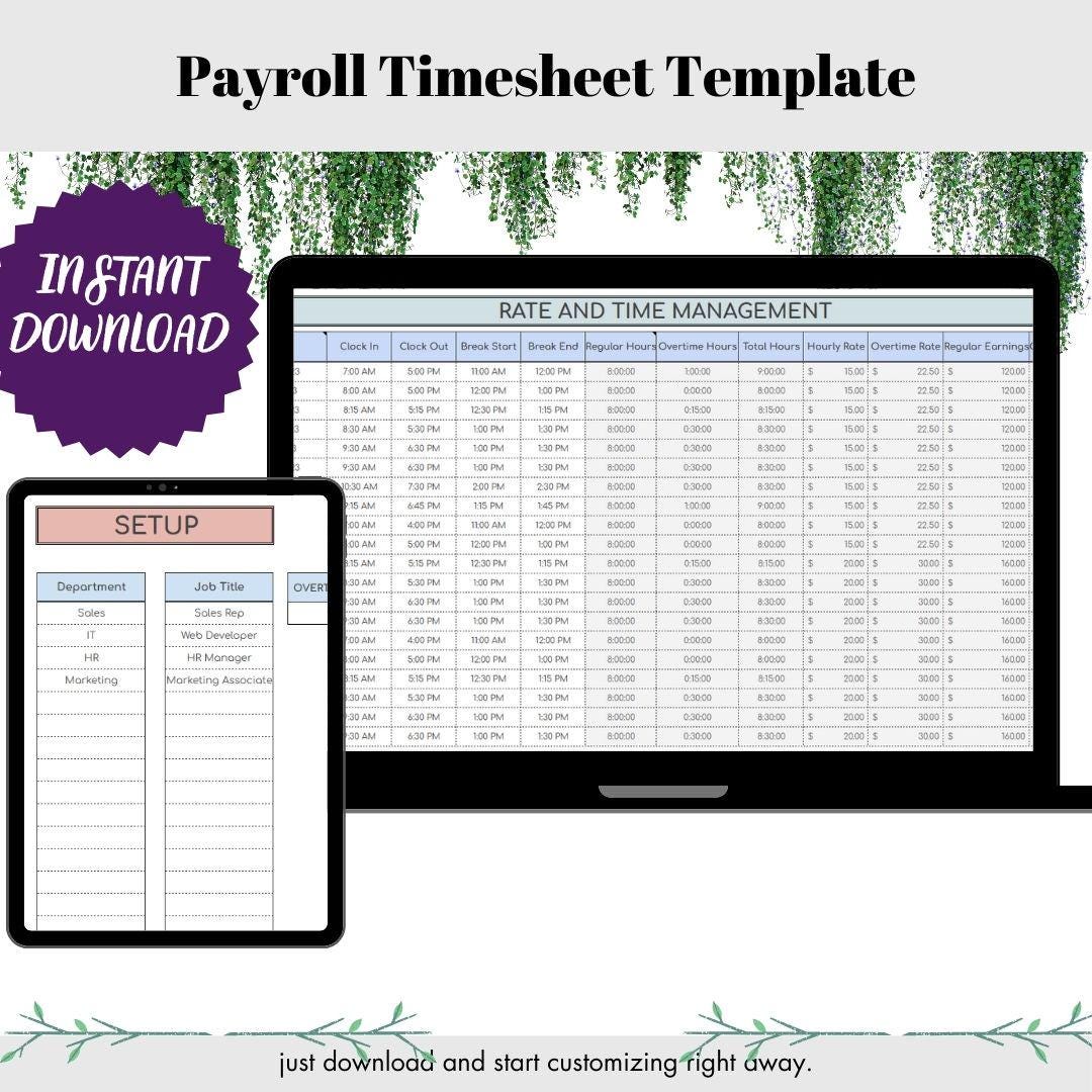 Payroll Timesheet Template, Editable Google Sheets, Easy-to-use Digital ...