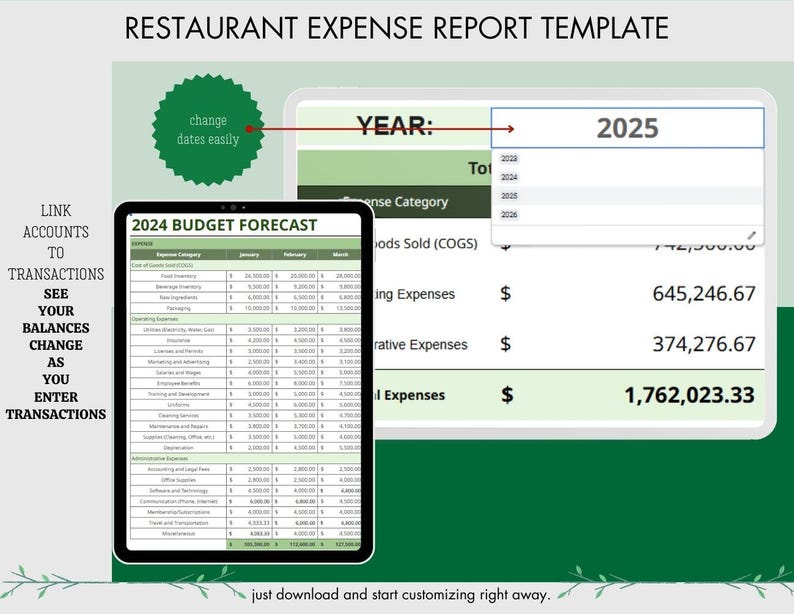 Restaurant Expense Report Template Editable Google Sheets Easy-to-use ...