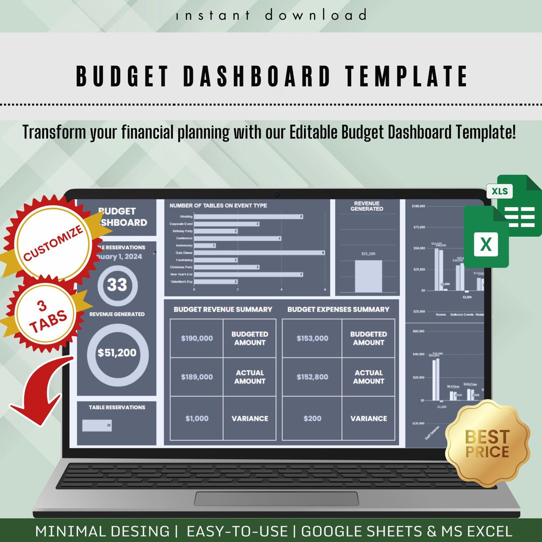Editable Budget Dashboard Template | Digital Download for Easy ...