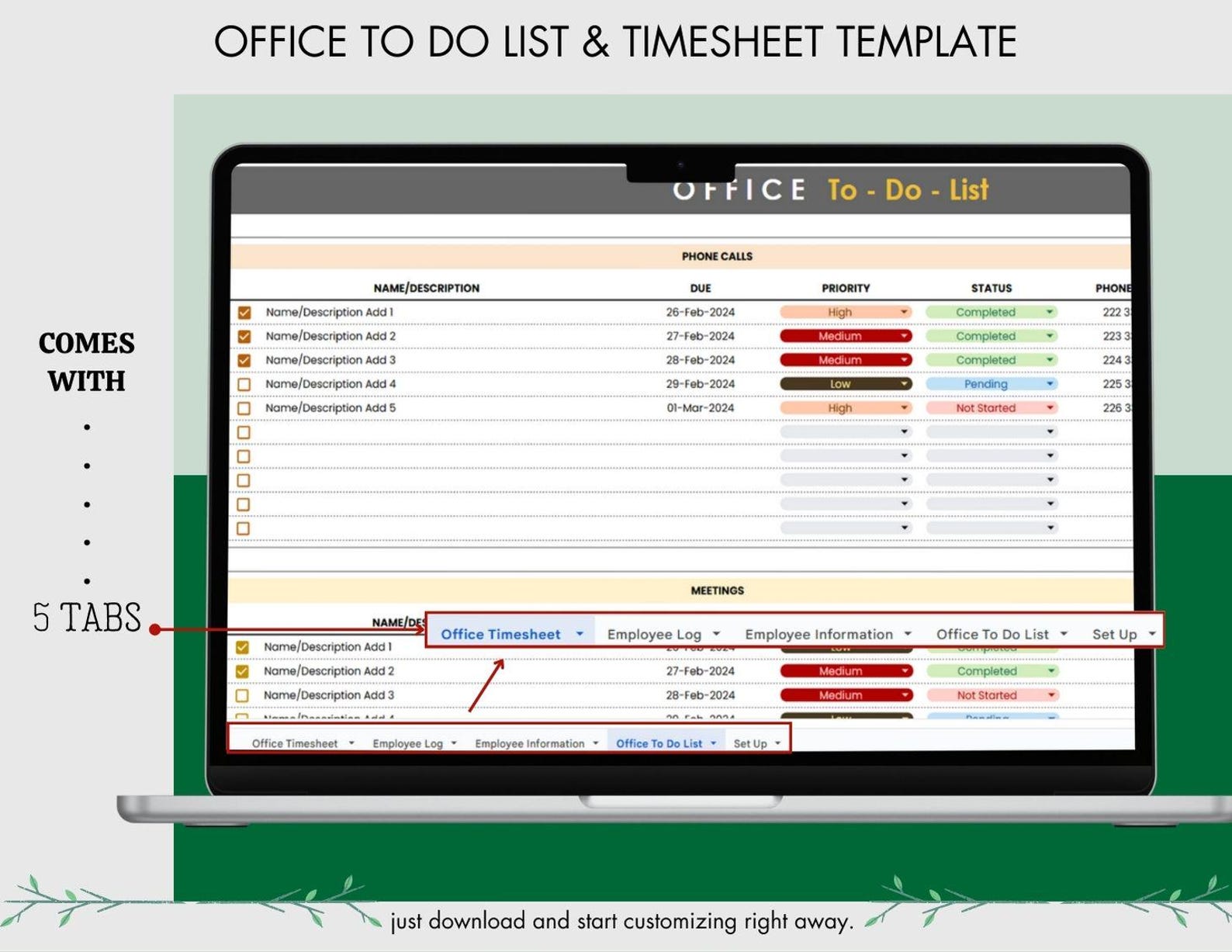 Editable Office to Do List & Timesheet Template Easy to Use Google ...