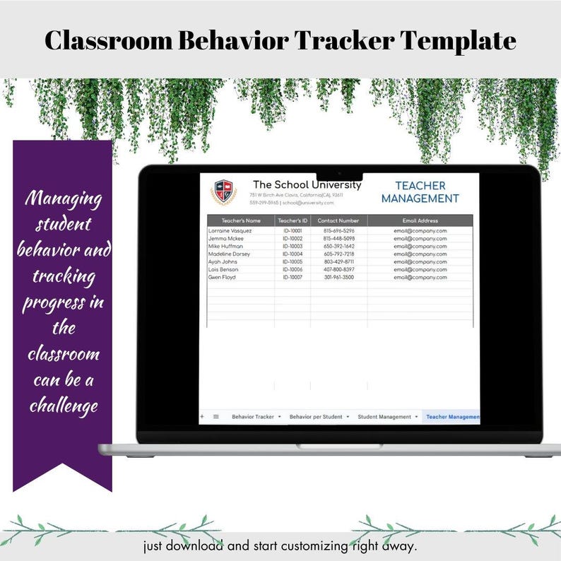 Classroom Behavior Tracker Template Editable Google Sheets, Easy-to-use ...