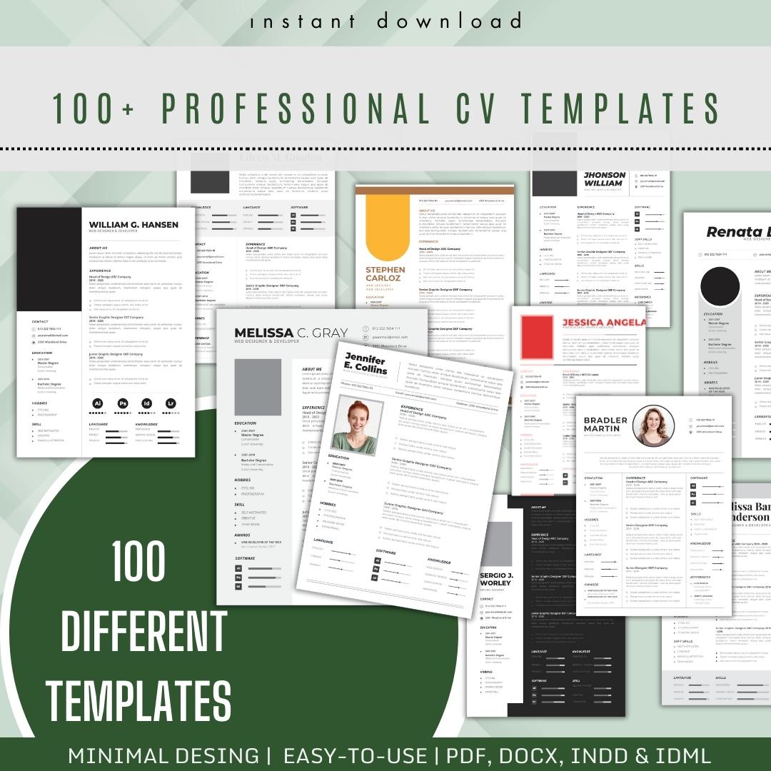 100+ Professional CV Templates | PDF, DOCX Formats | Modern and Stylish ...