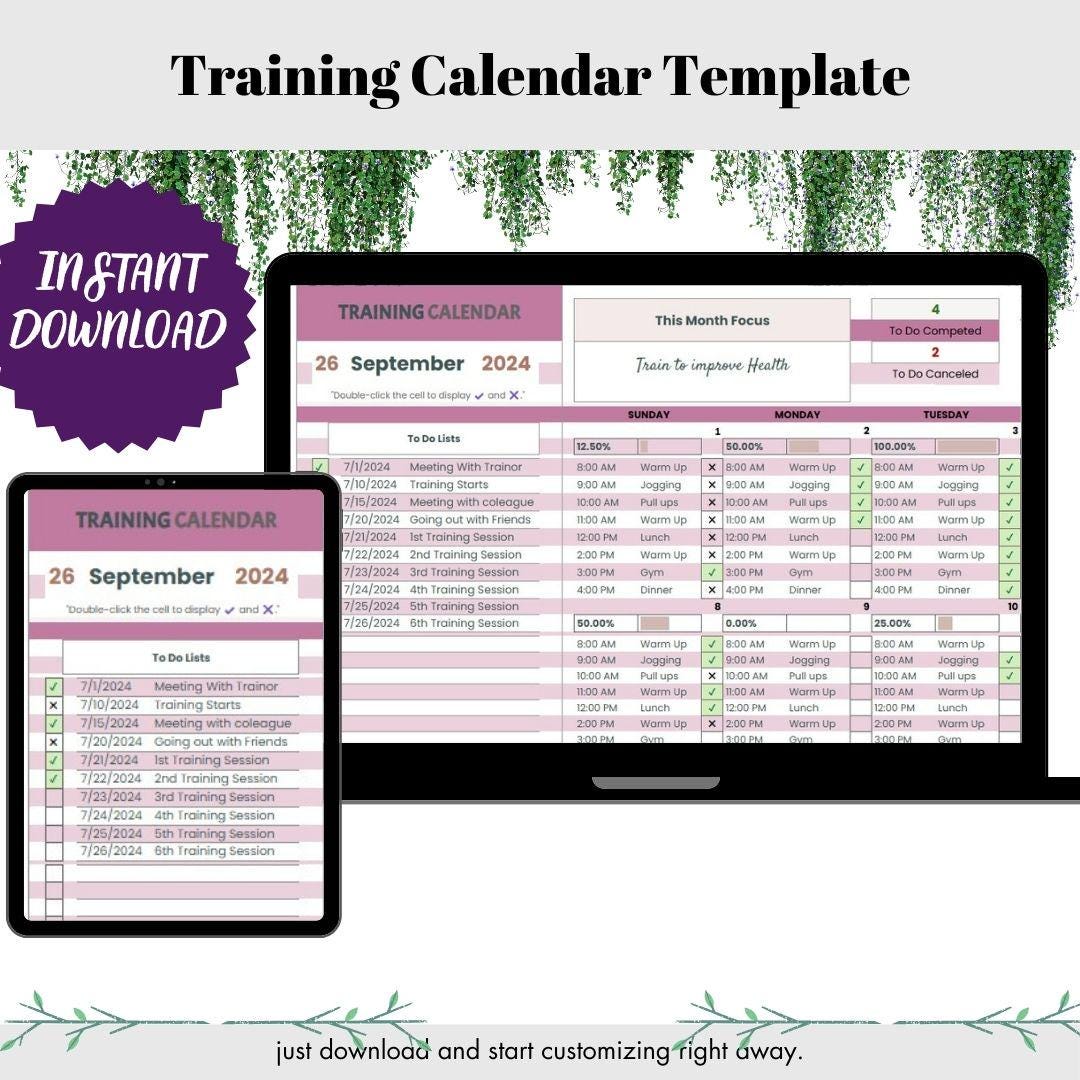 Editable Training Calendar Template | Easy to Use | Digital Download ...