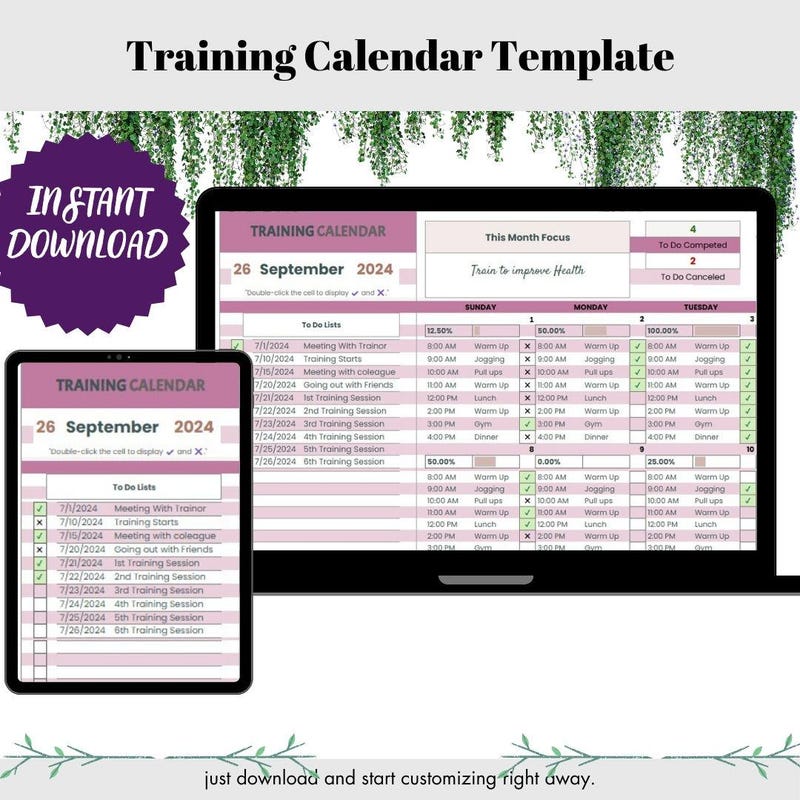 Training Calendar Template - Etsy