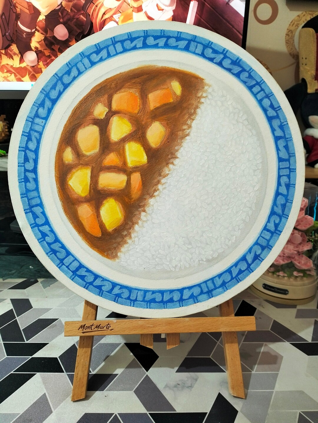 Japanese Curry Round Oil Painting Original Handmade Oil Painting - Etsy