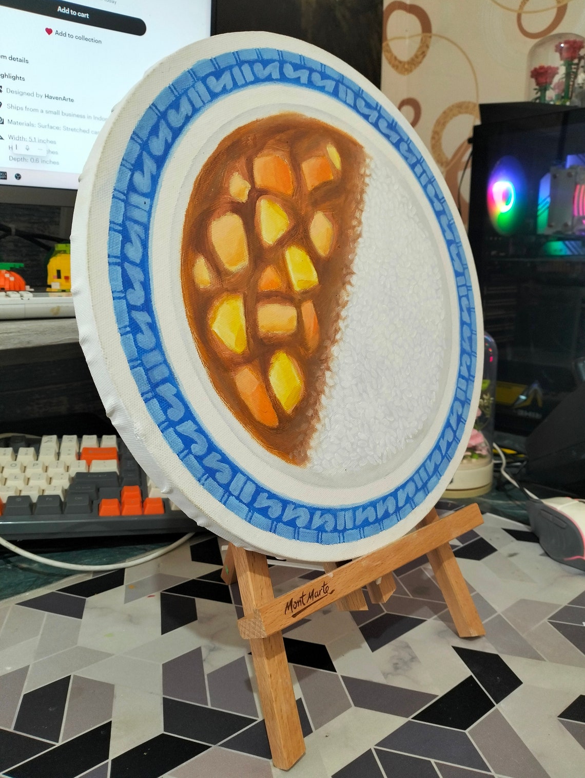 Japanese Curry Round Oil Painting Original Handmade Oil Painting - Etsy