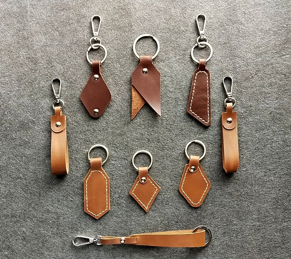 Set of 9 Keychain Digital Svg Pdf Pattern, Leather Keychain Laser Cut ...