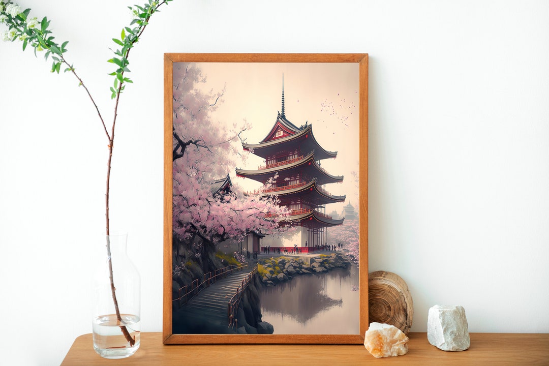 Japanese Temple Poster City Vintage Tokyo Travel Print Wall Decoration ...
