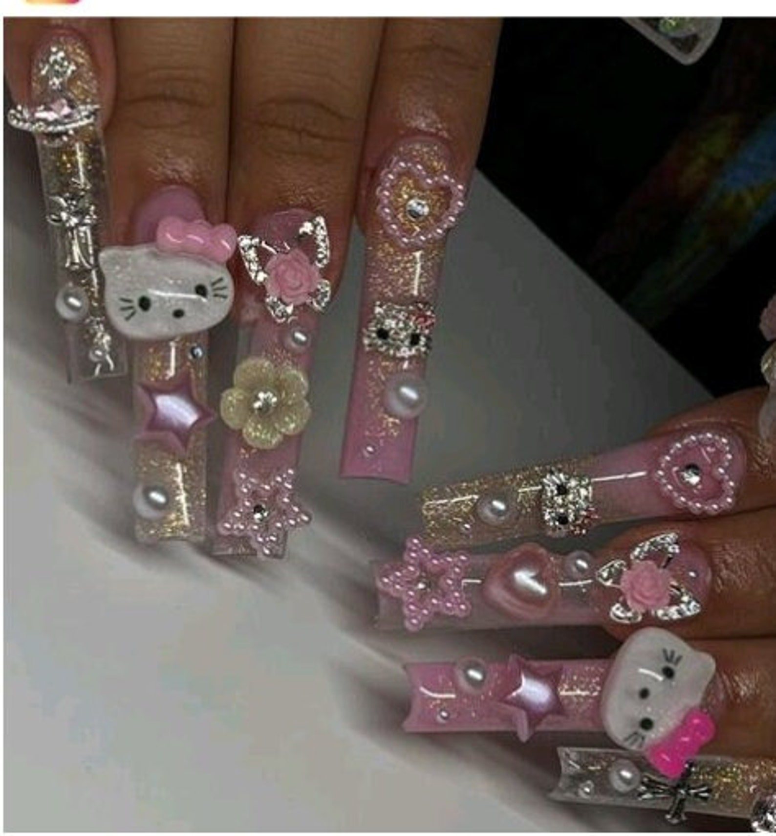 Hello Kitty Kawaii Bling Gel Set Gel Nailspress Ons Etsy