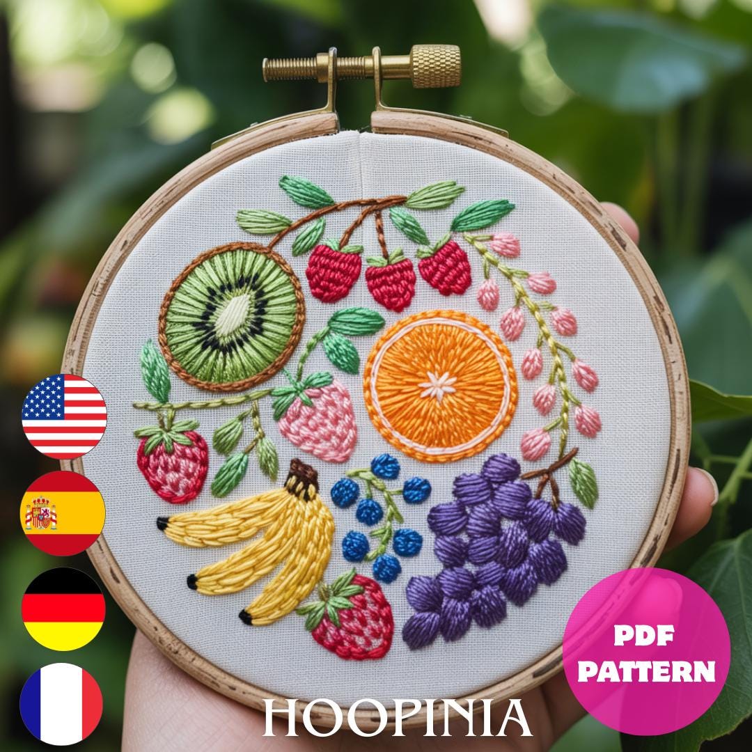 Fruit Embroidery Pattern PDF – Colorful Fruits Hoop Design – Kiwi ...