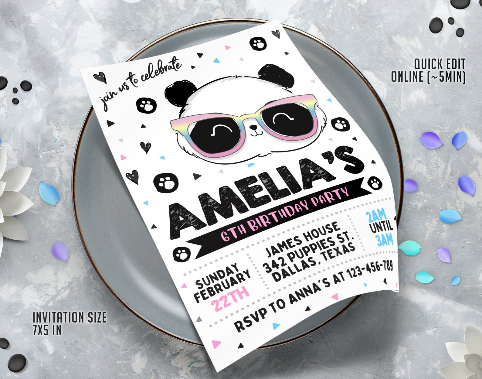 Editable Rainbow Panda Birthday Invitation Template Printable - Etsy