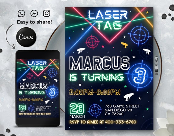 Editable LASER TAG Invitation Template, Printable Birthday Party ...