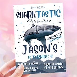 Editable Shark Birthday Invitation Template, Printable Birthday Party ...