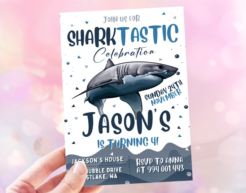 Editable Shark Birthday Invitation Template, Printable Birthday Party ...