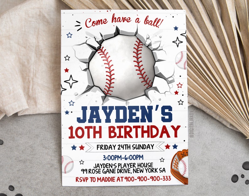 Editable Baseball Invitation, Baseball Birthday Party Invitation ...