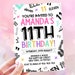 Girl 11th Birthday Invitation: Canva Editable Template (5x7) (digital ...