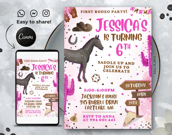 Editable Cowgirl Birthday Invitation Template, Printable Birthday Party ...