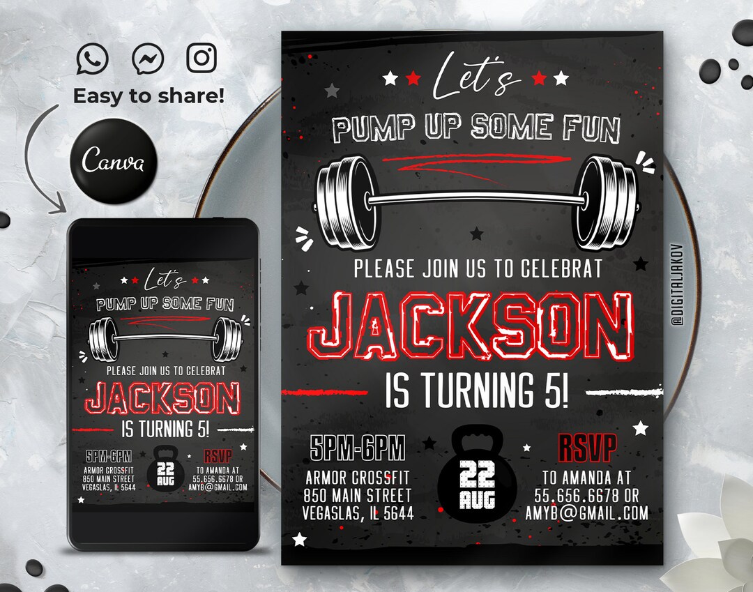 Editable Fitness Gym Birthday Invitation Printable Birthday - Etsy