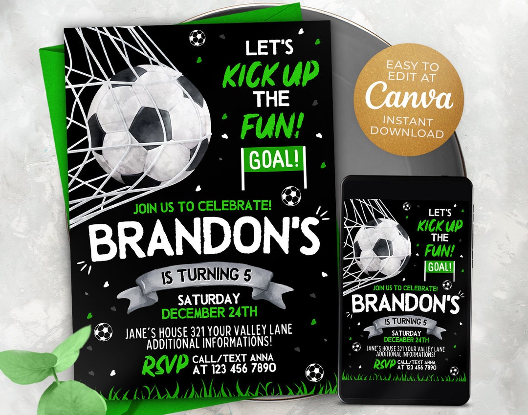 Editable Soccer Birthday Invitation Template, Printable Birthday Party ...