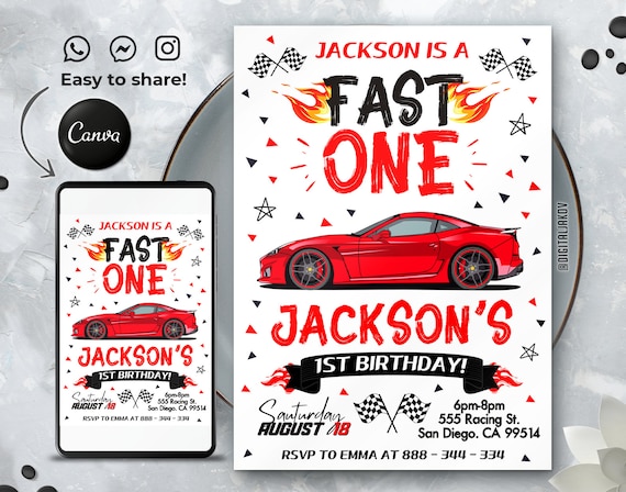 Editable Fast One Birthday Invitation Template, Printable Birthday ...