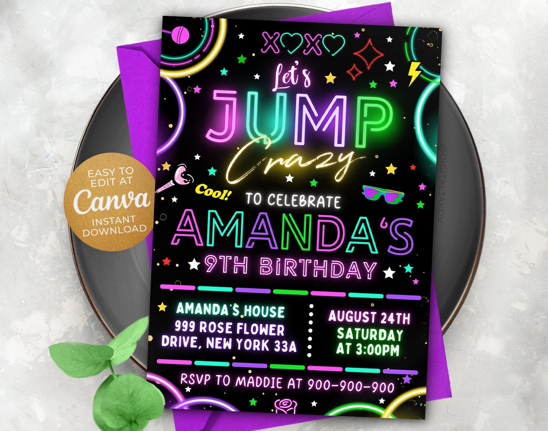 Editable Jump Birthday Party Invitation Tie Dye Jump Birthday Party ...