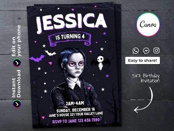 Editable Wednesday Birthday Invitation Template, Printable Birthday ...