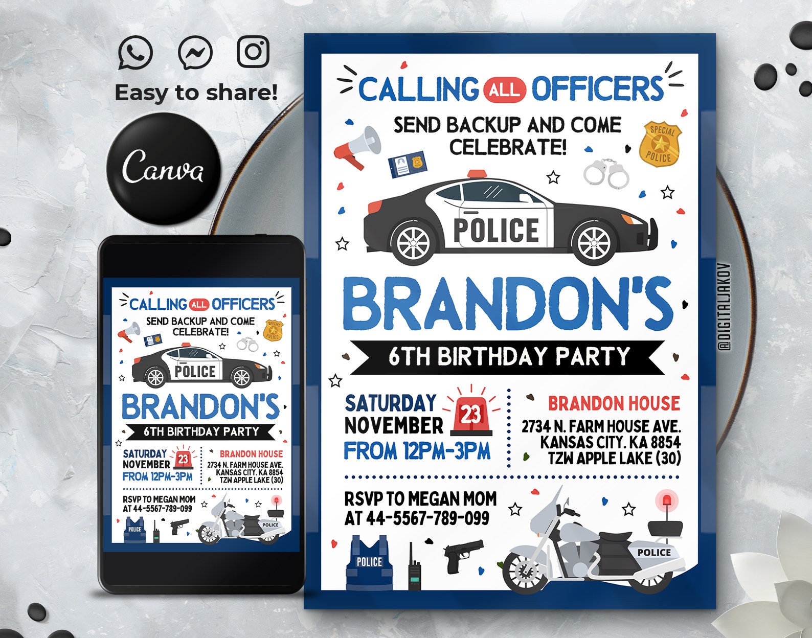 Editable Police Birthday Invitation Police Invitation - Etsy