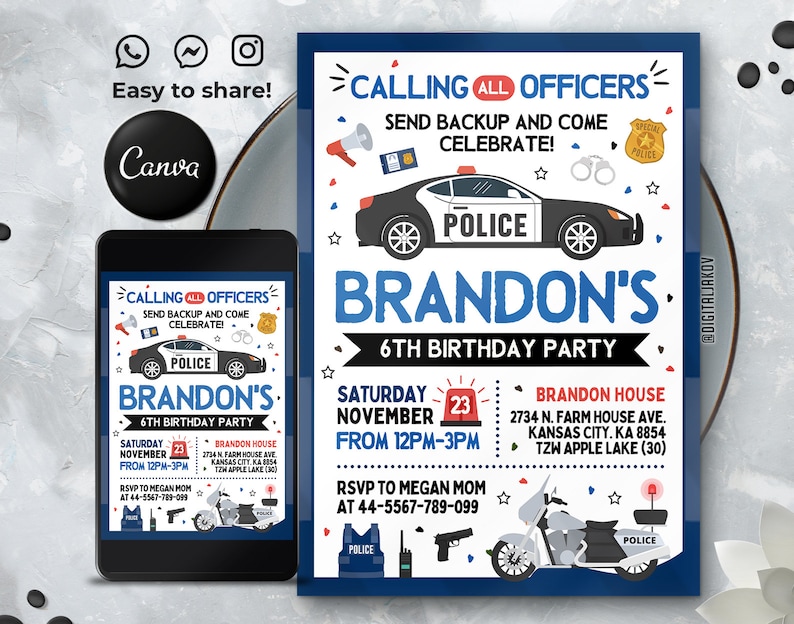 Editable Police Birthday Invitation Police Invitation - Etsy