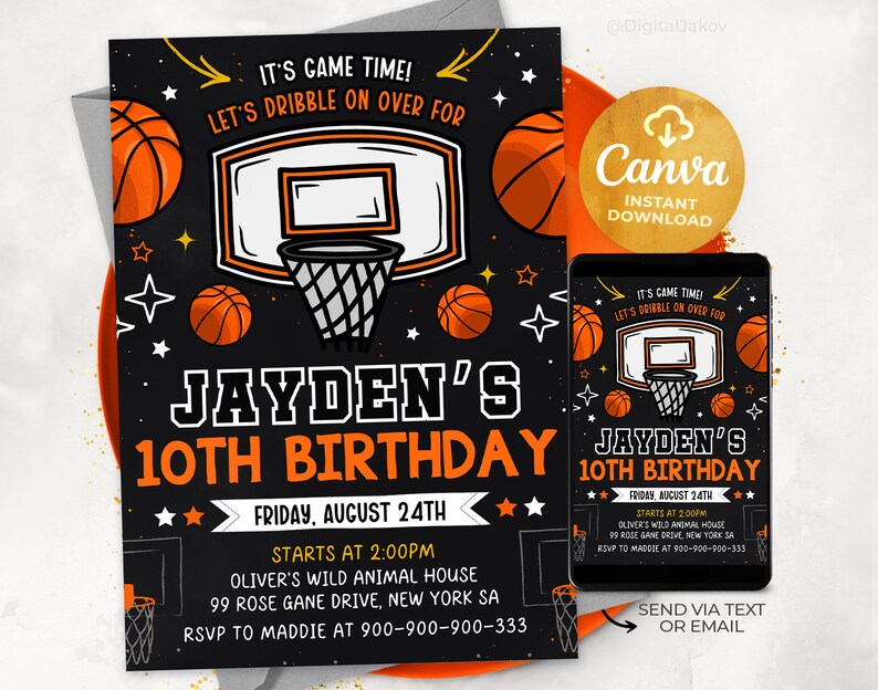 Basketball Invitation, Basketball Birthday Invitation, Sports Birthday ...