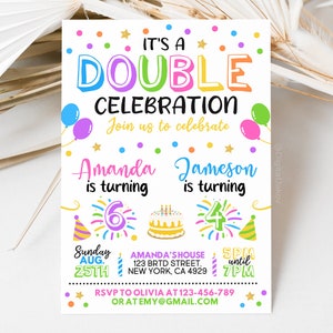 Double Birthday Invitation, Joint Birthday Invitation, Siblings ...