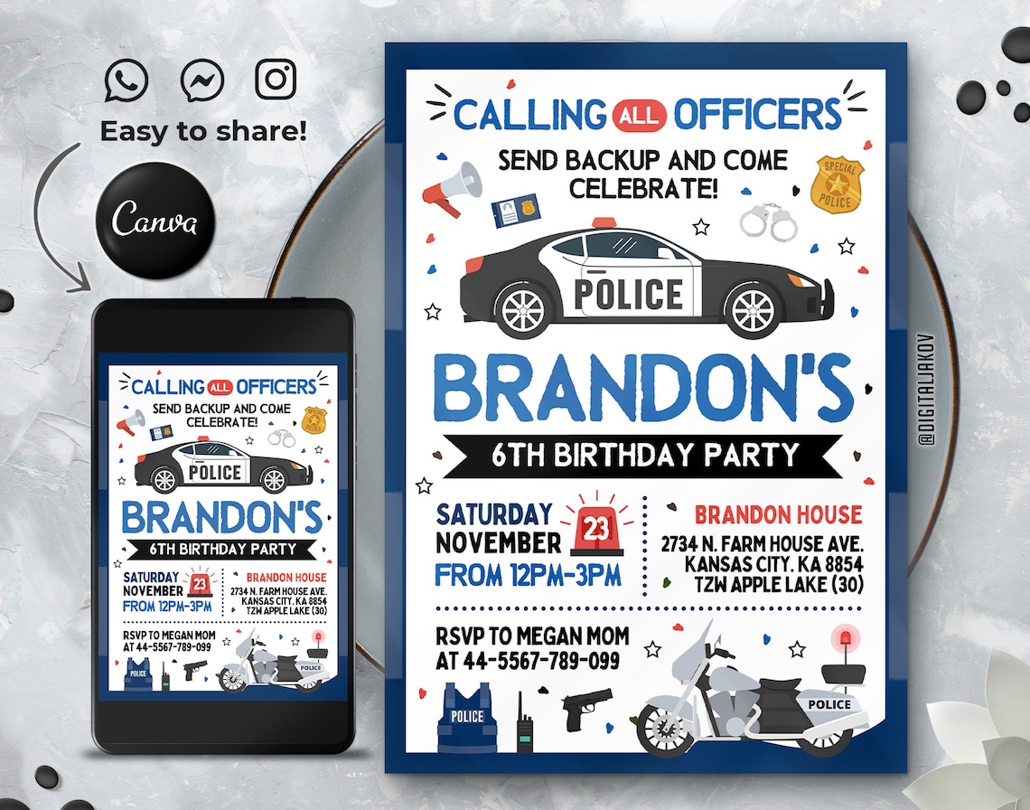 Editable Police Birthday Invitation Police Invitation - Etsy