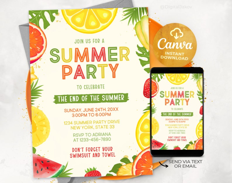 End of Summer Party Invitation, Summer Party Invitation, Summer Invites ...
