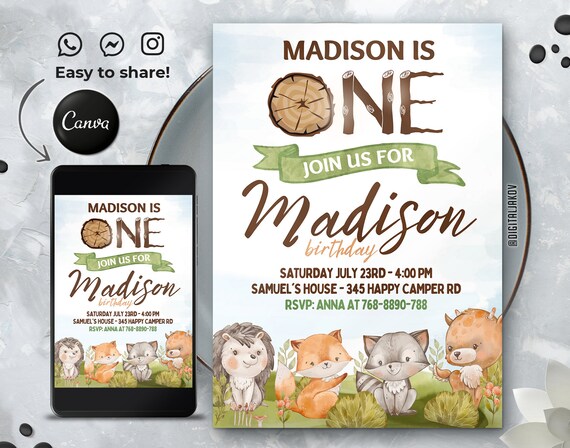 Editable Wild Animals Invitation Template, Cat Invitation, Printable ...