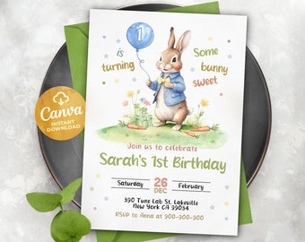 Peter Rabbit Birthday Invitation, Editable Invite Template, Rustic ...