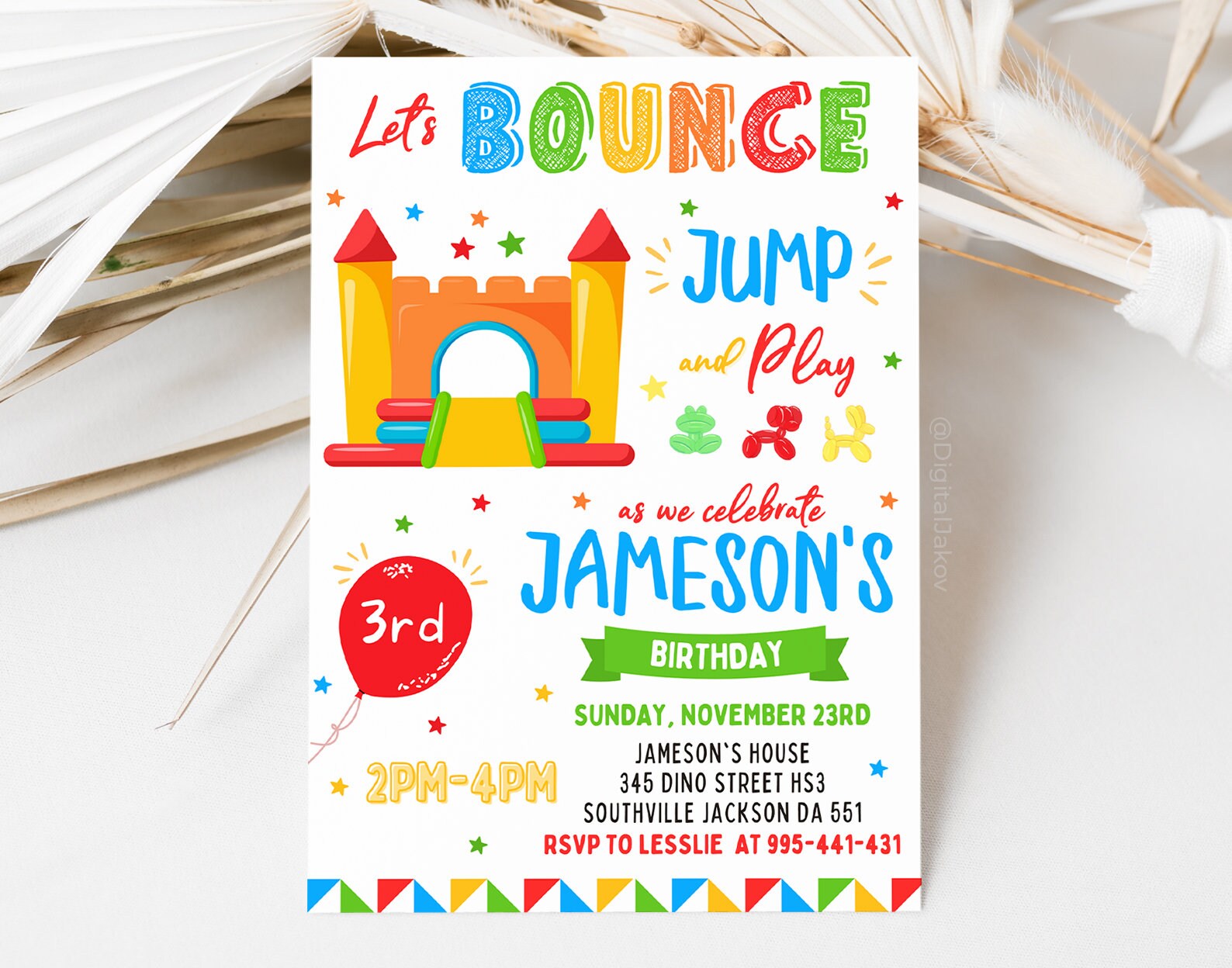 Bounce House Birthday Invitation Template, Printable Birthday Party ...