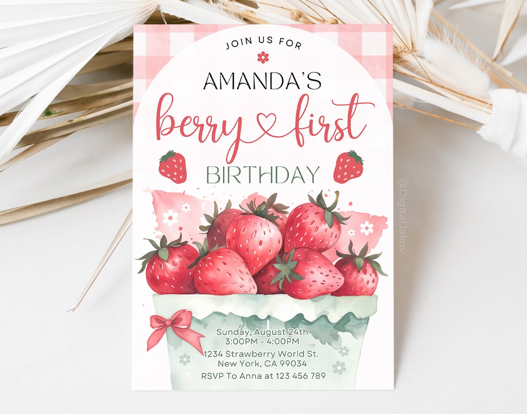 Berry First Birthday Invitation Template, Berry First Birthday ...