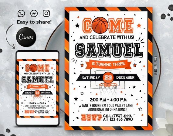 Editable Basketball Birthday Invitation Template, Printable Birthday ...