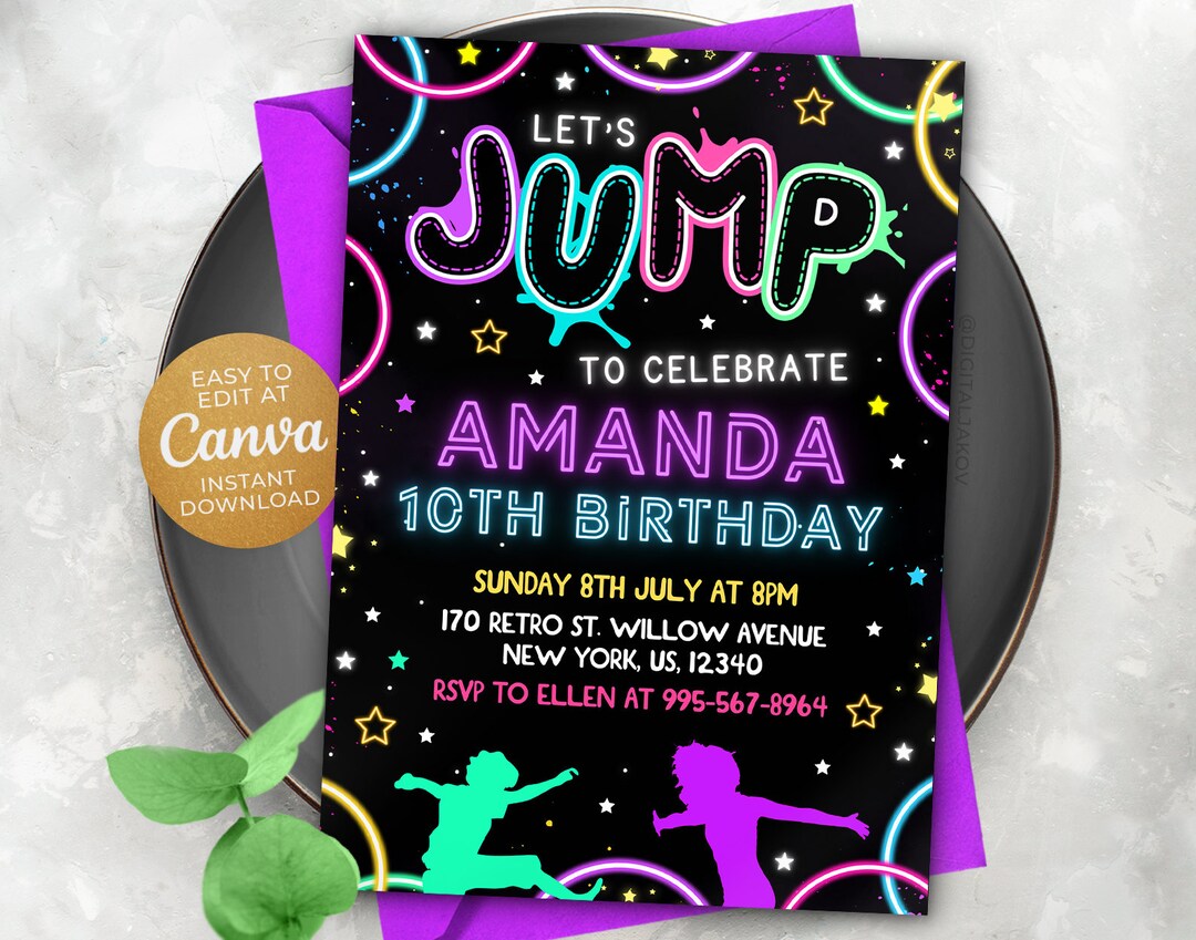Editable Jump Birthday Party Invitation Tie Dye Jump Birthday Party ...