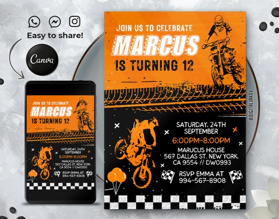 Editable Dirt Bike Invitation Template, Printable Birthday Party ...