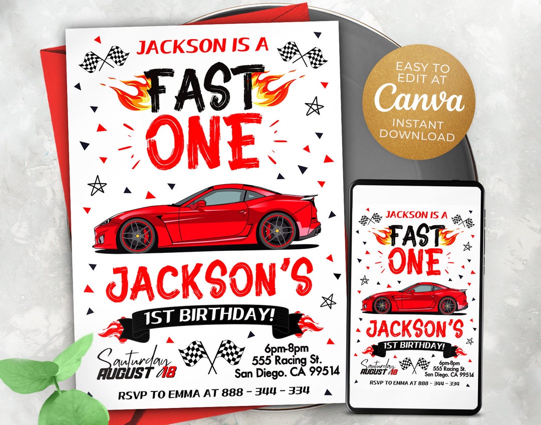 Editable Fast One Birthday Invitation Template Printable - Etsy