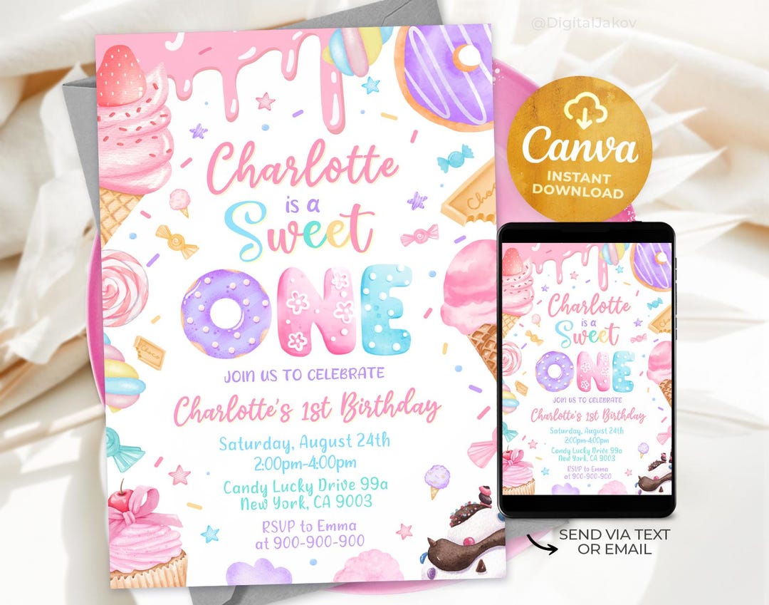 Sweet One Birthday Invitation, 1st Birthday Girl Invitation, Pastel ...