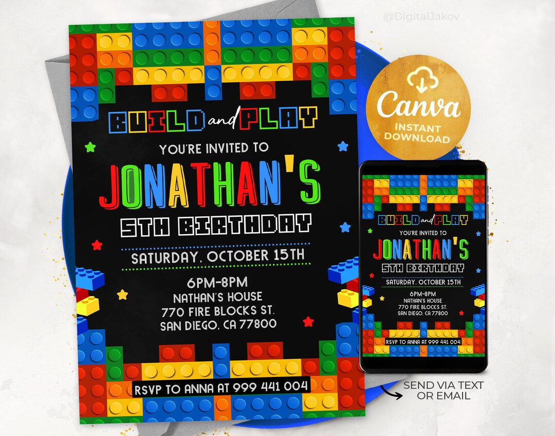 Editable Blocks Birthday Invitation Template, Printable Birthday Party ...