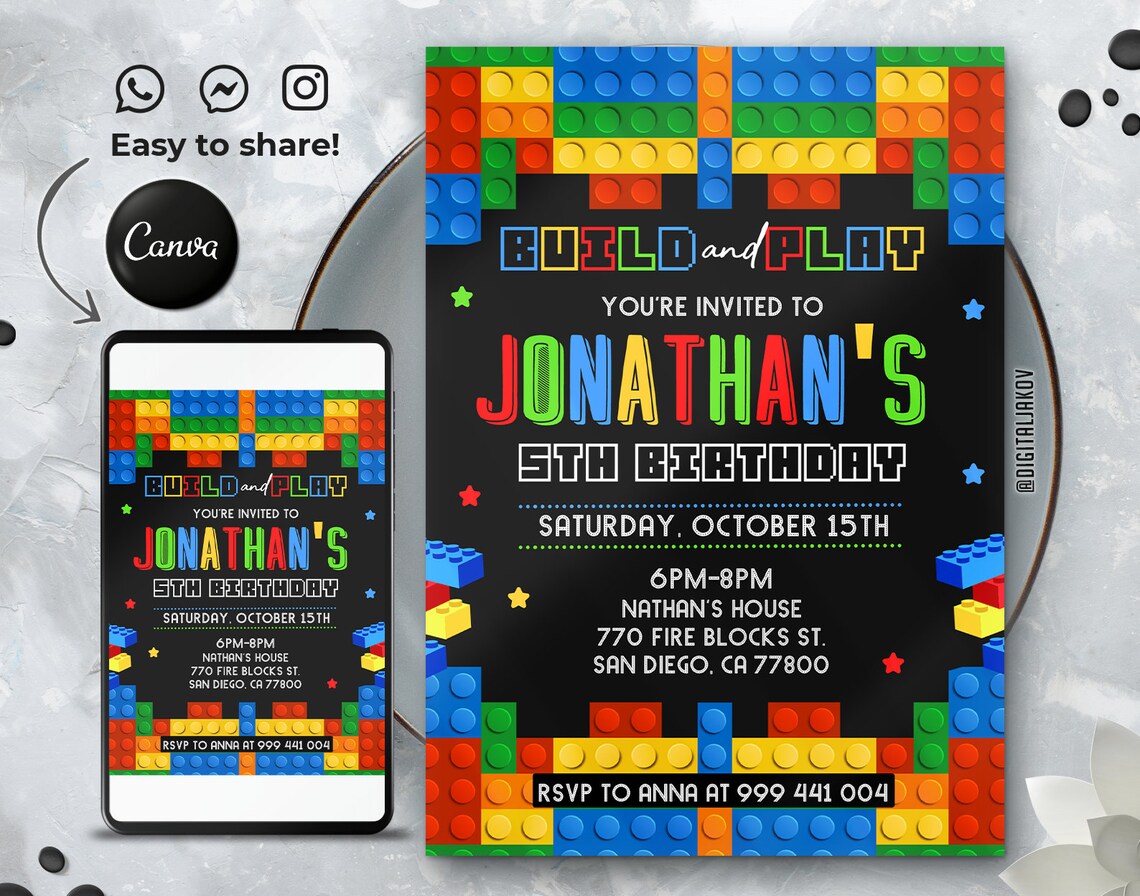 Editable Blocks Birthday Invitation Template Printable - Etsy