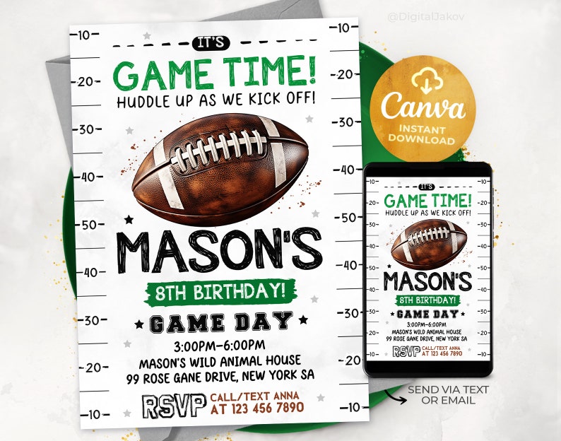 Football Invitation, Football Birthday Invitation Printable, Sports ...