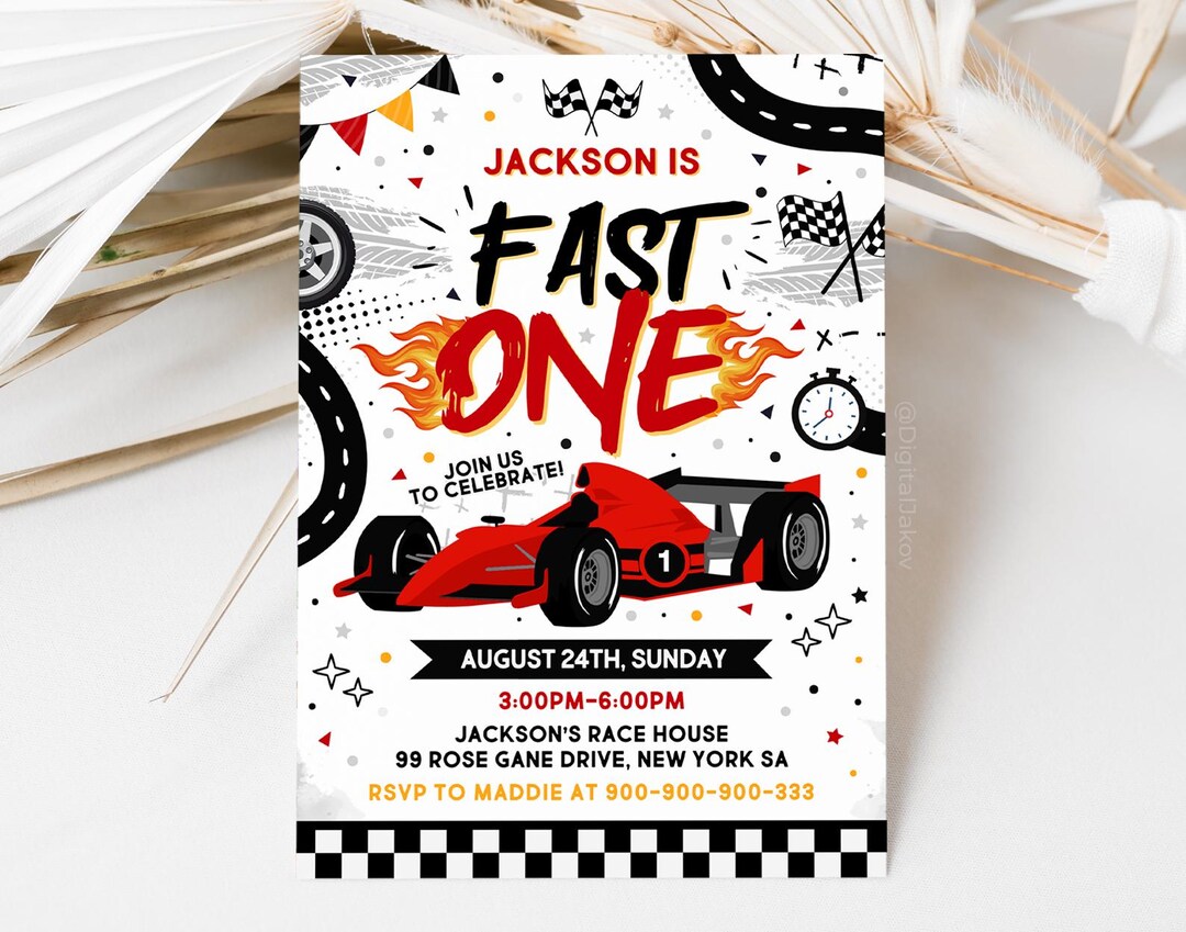 Fast One Birthday Invitation, Race Car Birthday Invite, Boy 1st ...